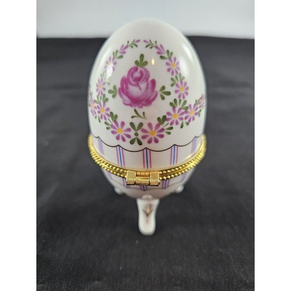 Other | Vtg Faberge Egg Shape Purple Floral Porcelain Footed Trinket ...